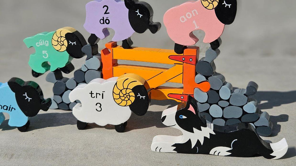 Number Sheep Row (As Gaeilge) by Alphabet Jigsays
