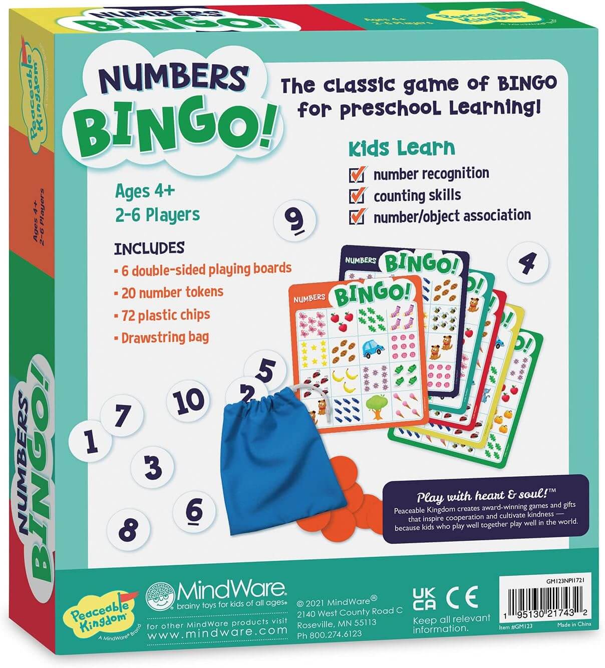 Peaceable Kingdom Numbers Bingo - Counting and Number Recognition Game ...